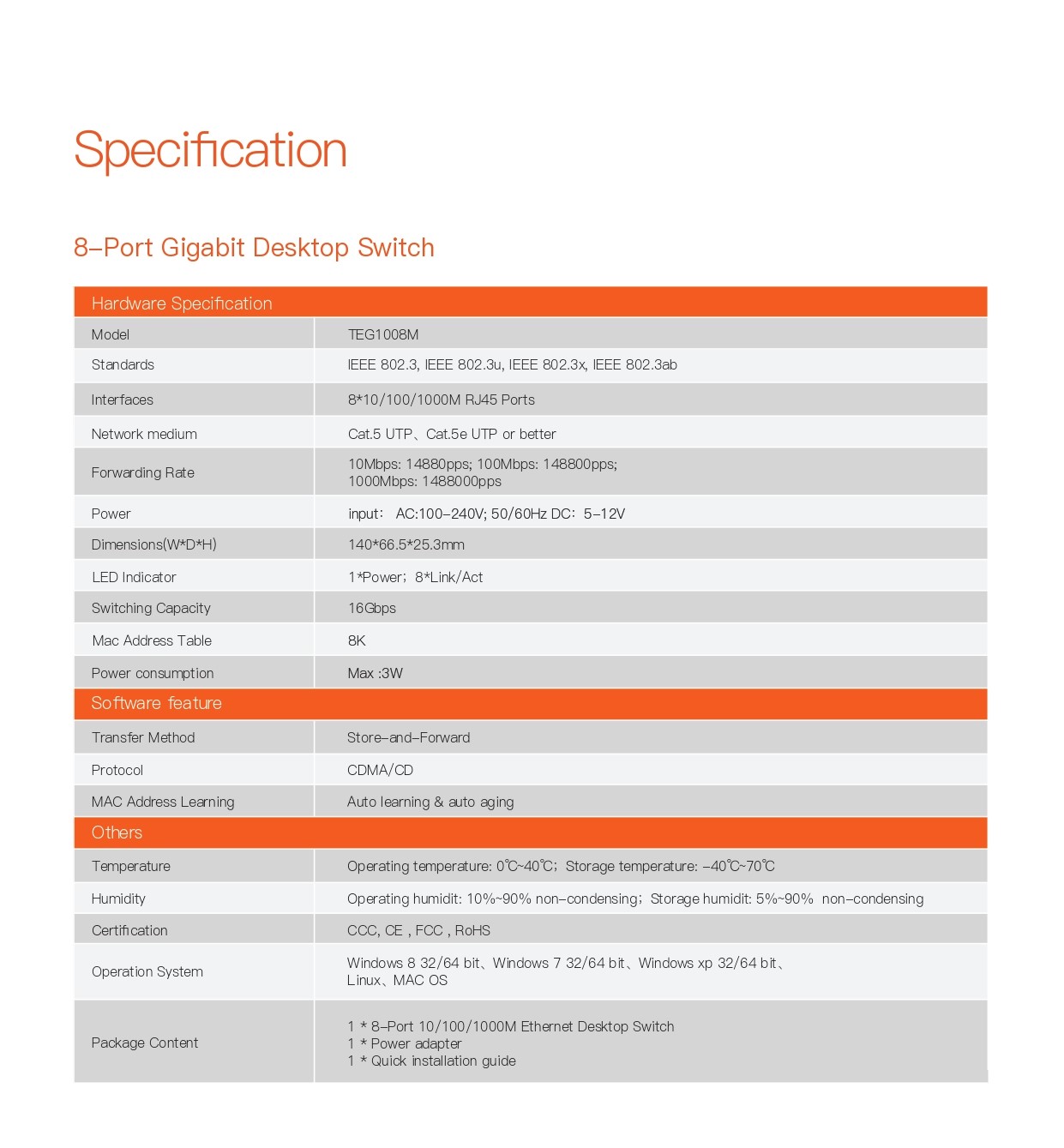 Tenda SG105M (5-Port) / SG108M (8-Port) 10/100/1000Mpbs Gigabit Ethernet Switch TEG1005D ...