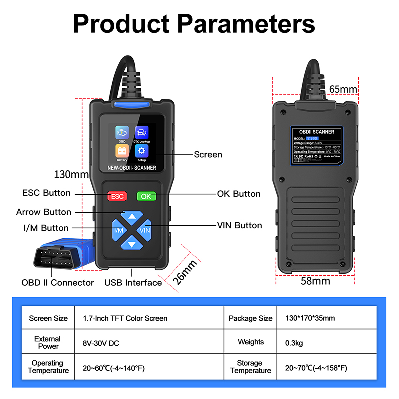T100 OBD2 Car Scanner For Perodua Proton 1.7inches Fault Code Live Data ...