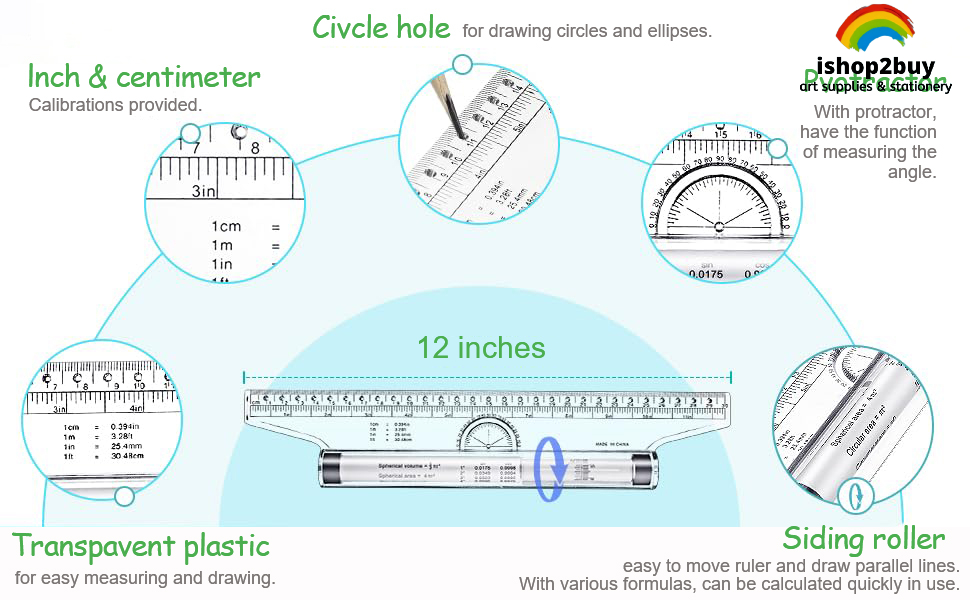 Parallel Ruler 30cm Rolling Pusher Roller Ruler Drafting Technical ...