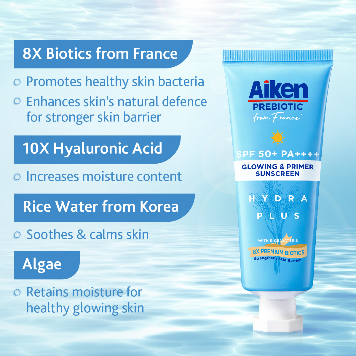 AIKEN Prebiotic Hydra Plus Primer Sunscreen SPF50+ PA+++ 25g | Shopee ...