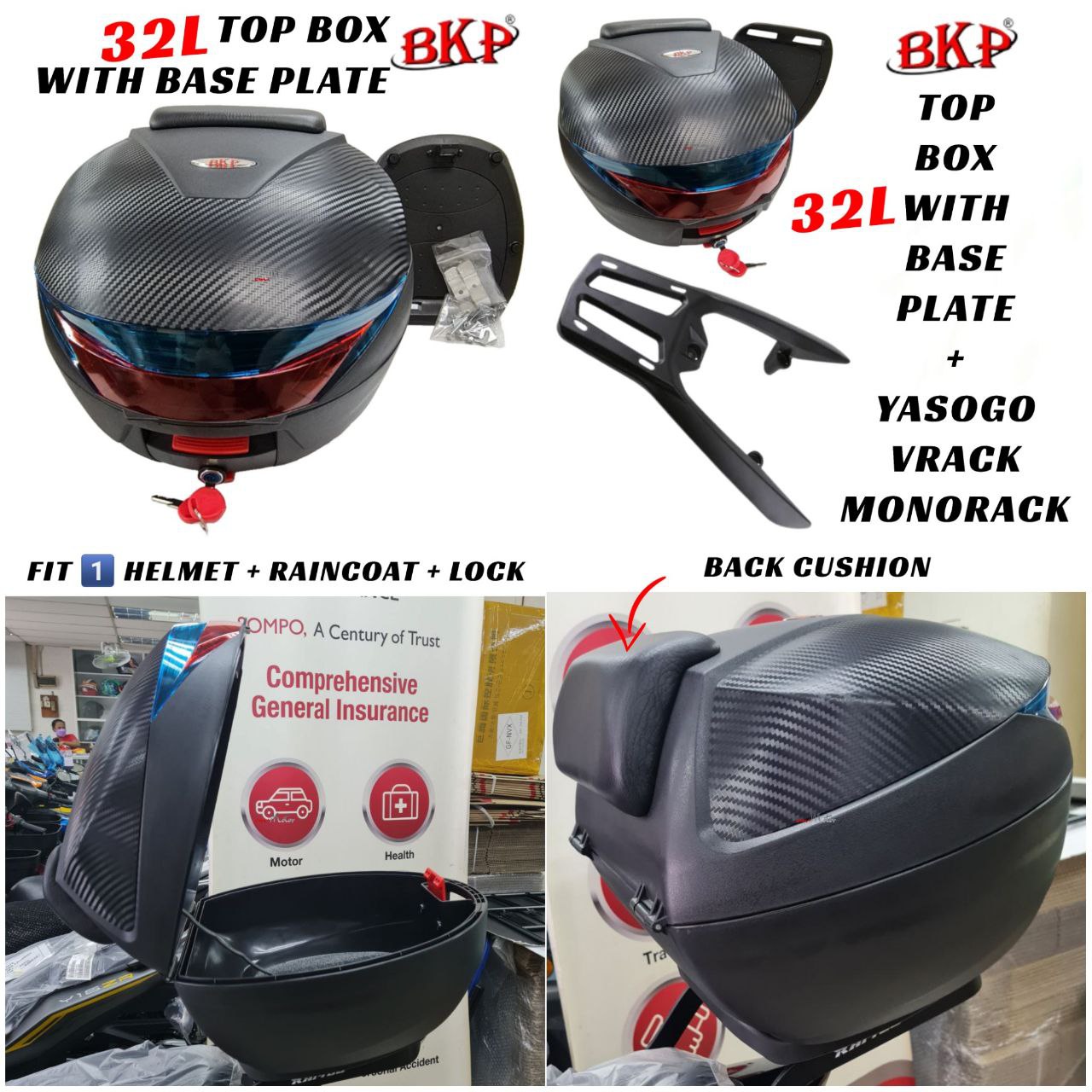 (HONDA Vario 125) Top Box BKP 30L 32L 36L/GS 36L+Monorack Bracket ...