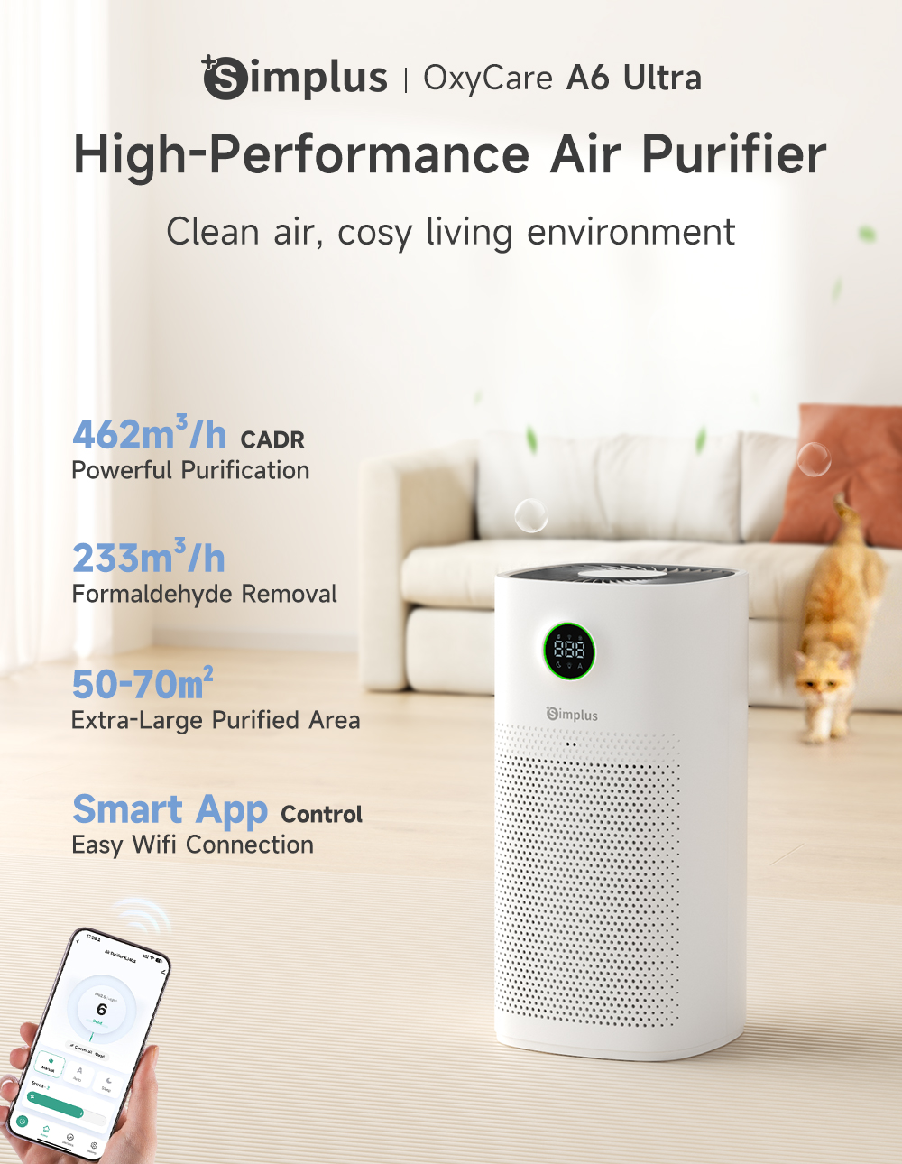Simplus Air Purifier | 463m³/h CADR | Smart App Control | HEPA 13丨Removes Dust, Formalin, Pet ...