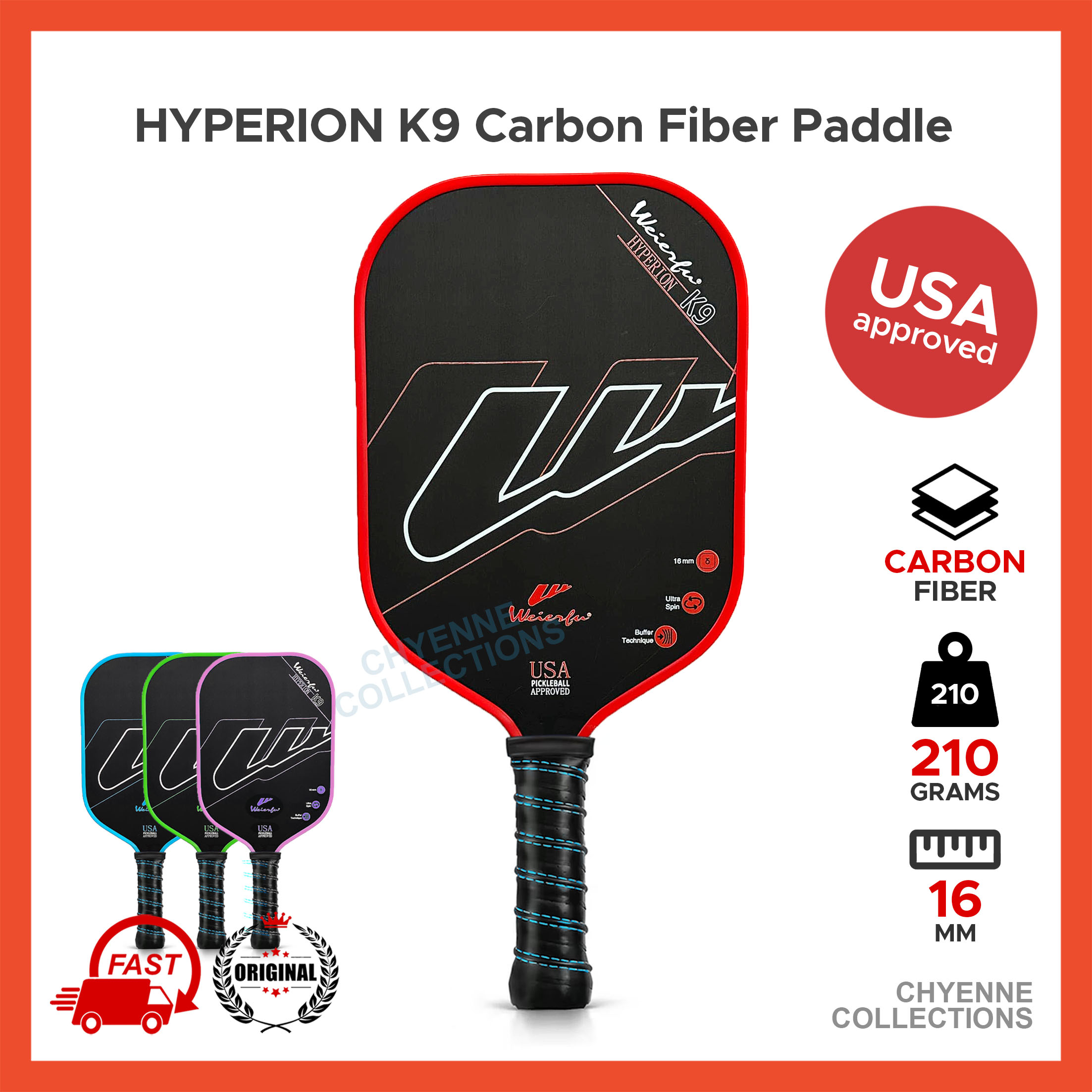 Weierfu Hyperion K9 Toray T700 Carbon Fiber Pickleball Paddle Pro Bat ...