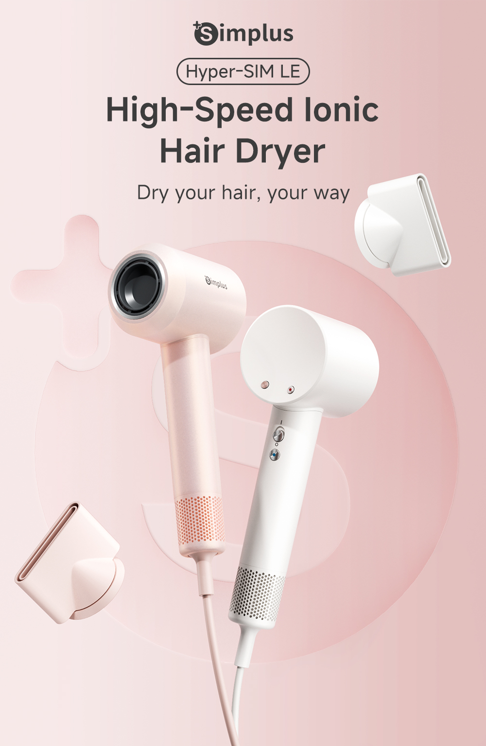 Simplus High Speed Hair Dryer 64.5M/S Wind Speed Constant Temperature ...