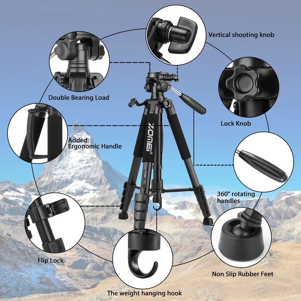 【KungFu】ZOMEI Q188 187CM Professional Tripod Light-Weight Metal Alloy ...