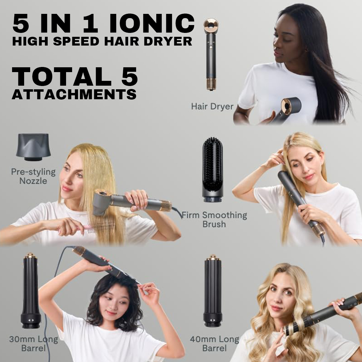 Mifier HD02 PRO 5 in 1 High Speed Hair Dryer Negative Ionic Blow Dryer ...