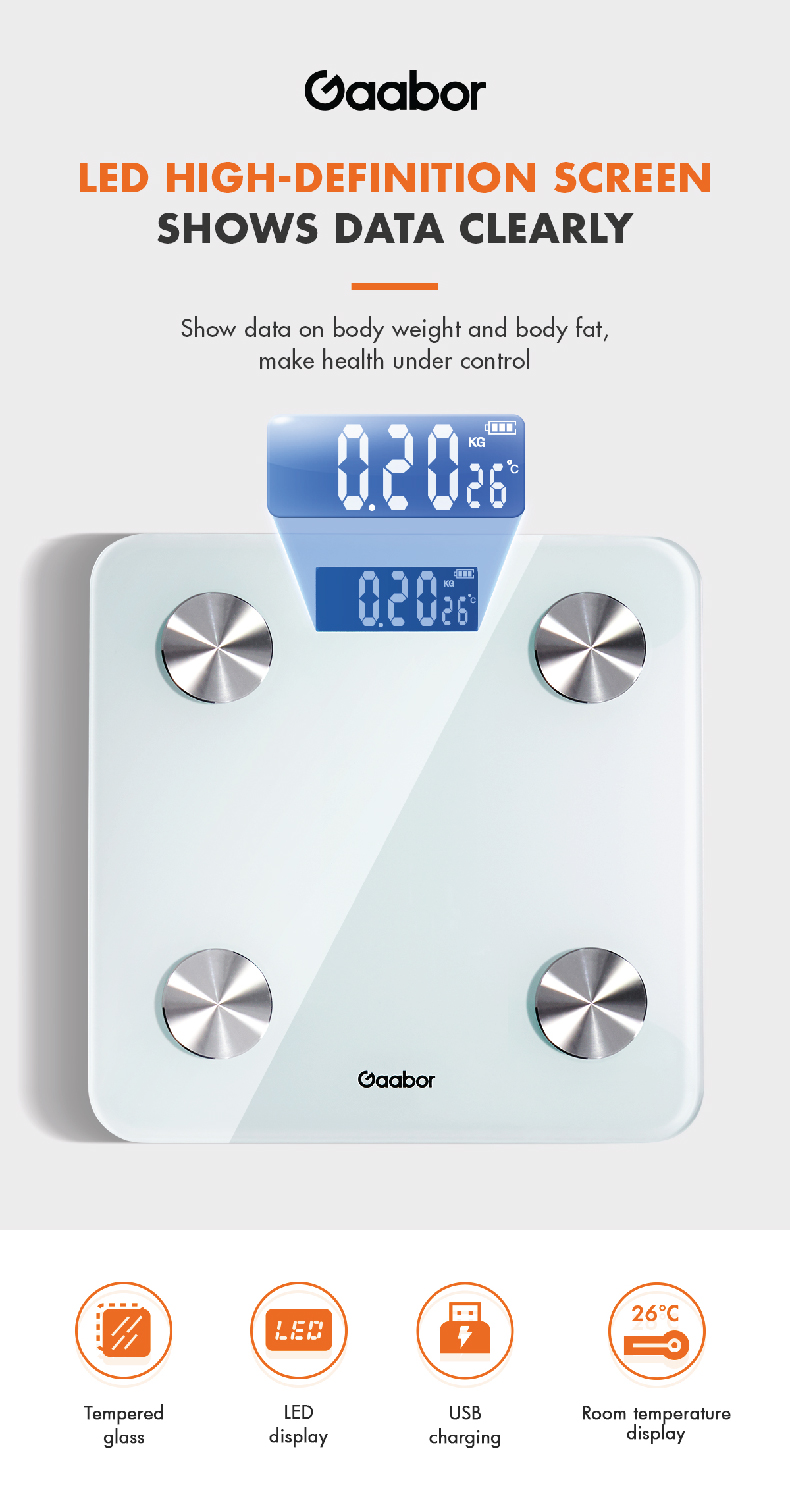 Gaabor Weight Scale HD Tempered Glass Display Low Error Intelligent ...