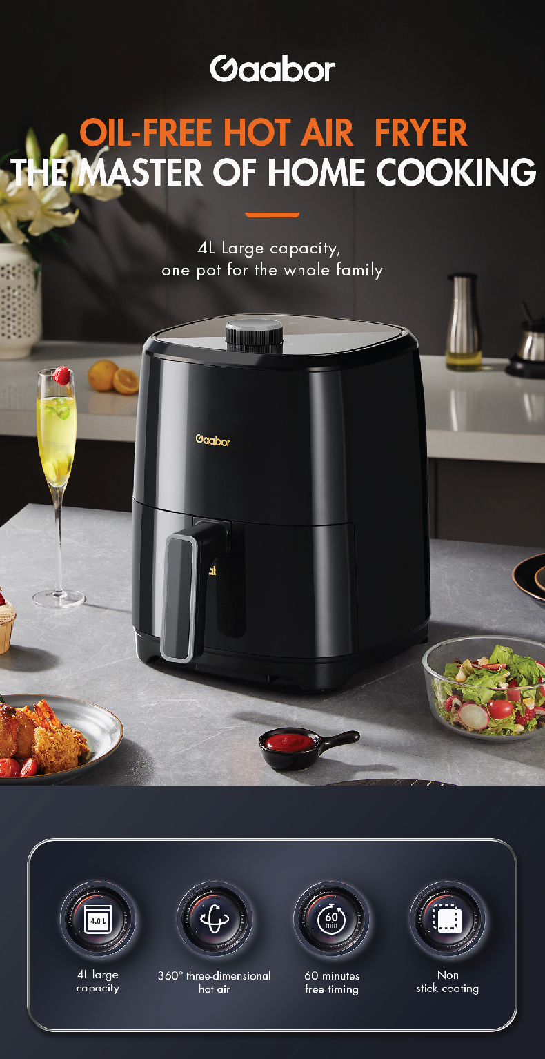 Gaabor 4L Air Fryer Oven with Air Heating and 8 Low-Fat Menu Functions ...
