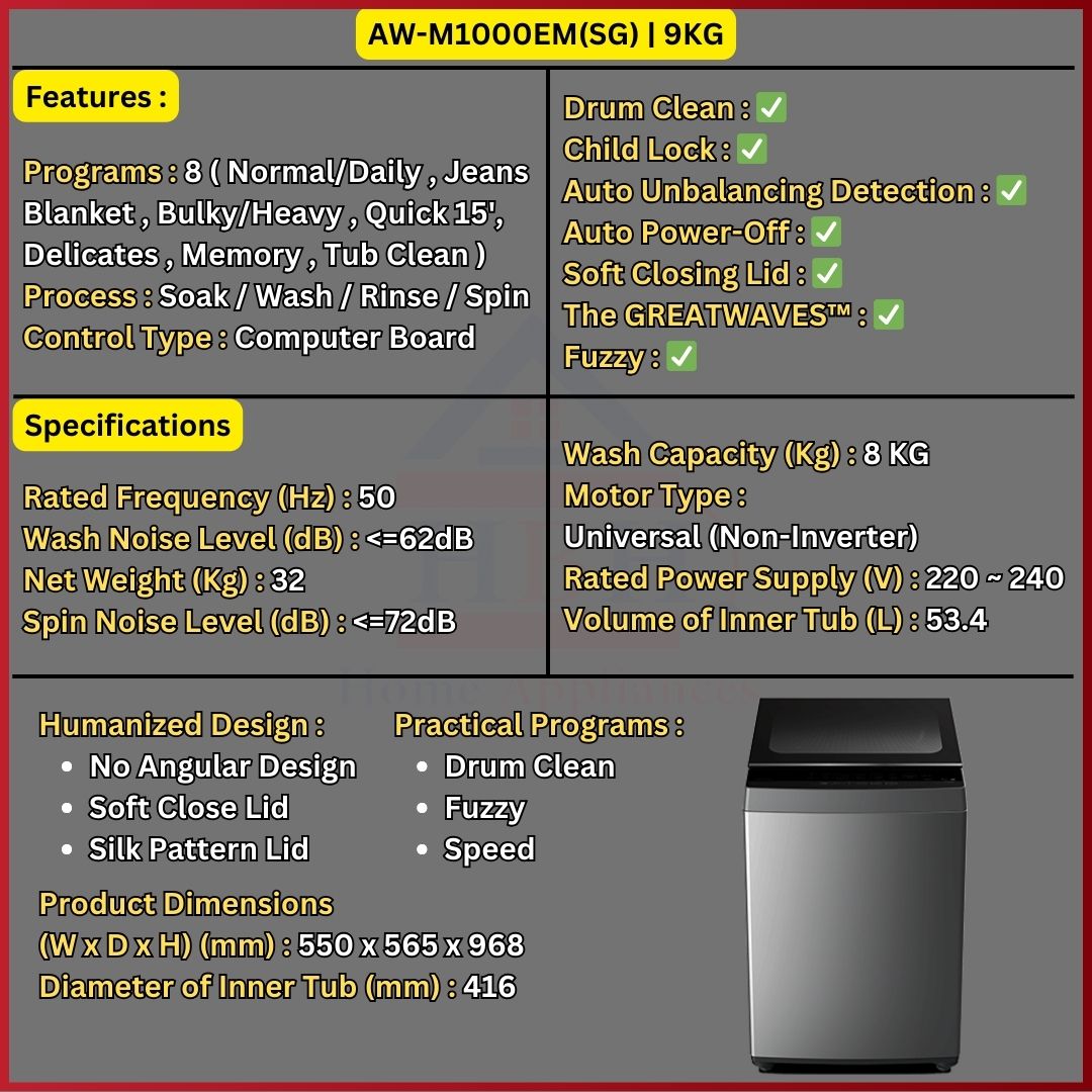 【Free Install + Free Gift】Toshiba Washing Machine M801AM | Soft Close ...