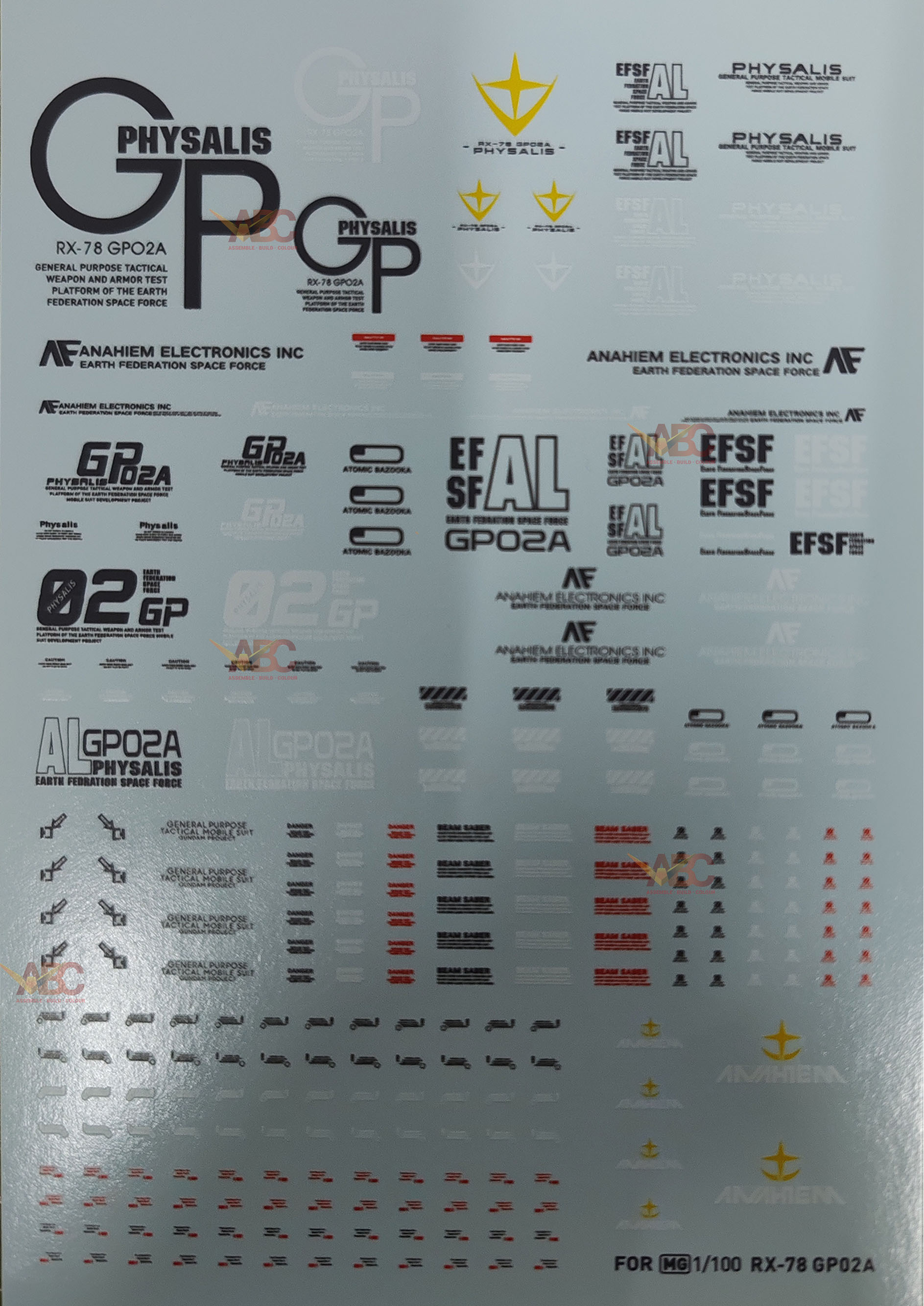 (Artisan's Club) Waterslide Decal - MG 1/100 GP02A Physalis RX-78GP02A ...