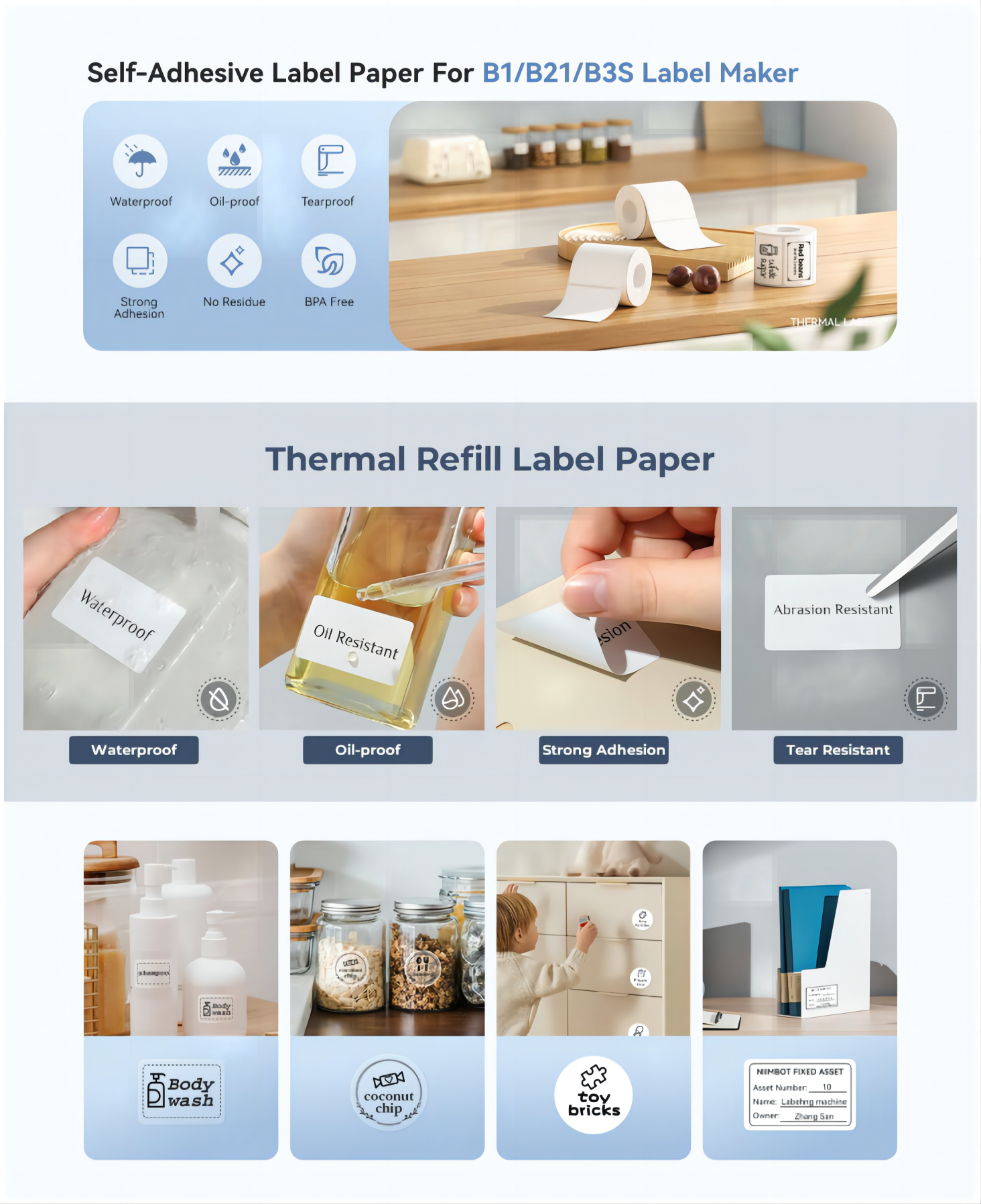 【1-5 Rolls】NIIMBOT B21/B1/B3S Label Paper Transparent Name Sticker Waterproof Small Thermal ...