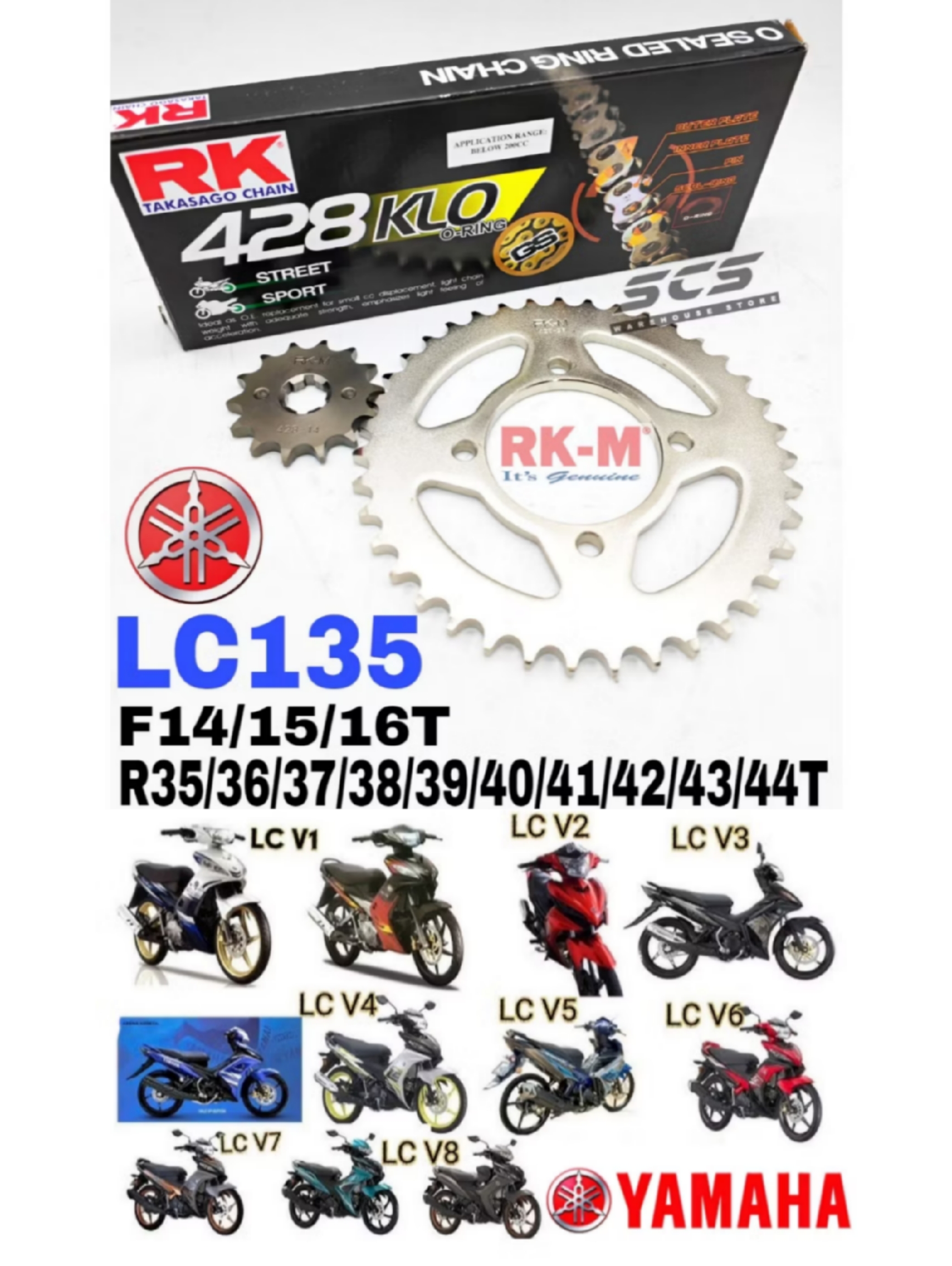RKM Sprocket Set Yamaha LC135 V1 - V8 Rantai RK 428 KLO O-Ring Chain ...