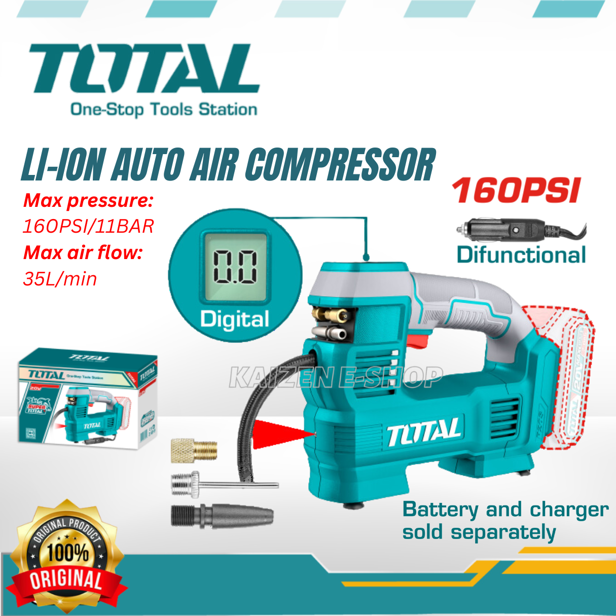 TOTAL TACLI2012 20V Li-ion Auto Air Compressor | Shopee Malaysia
