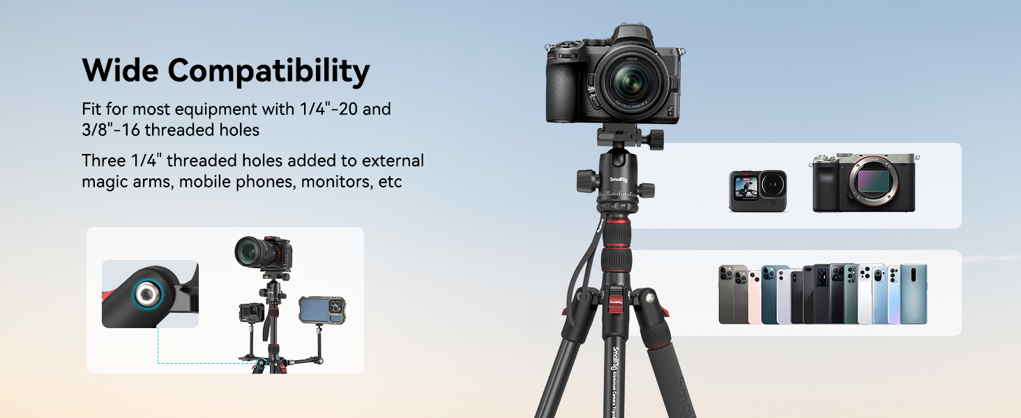 SmallRig CT-10 Aluminum Travel Tripod with Ball Head for DSLR, Mirrorless Camera & Smartphone ...