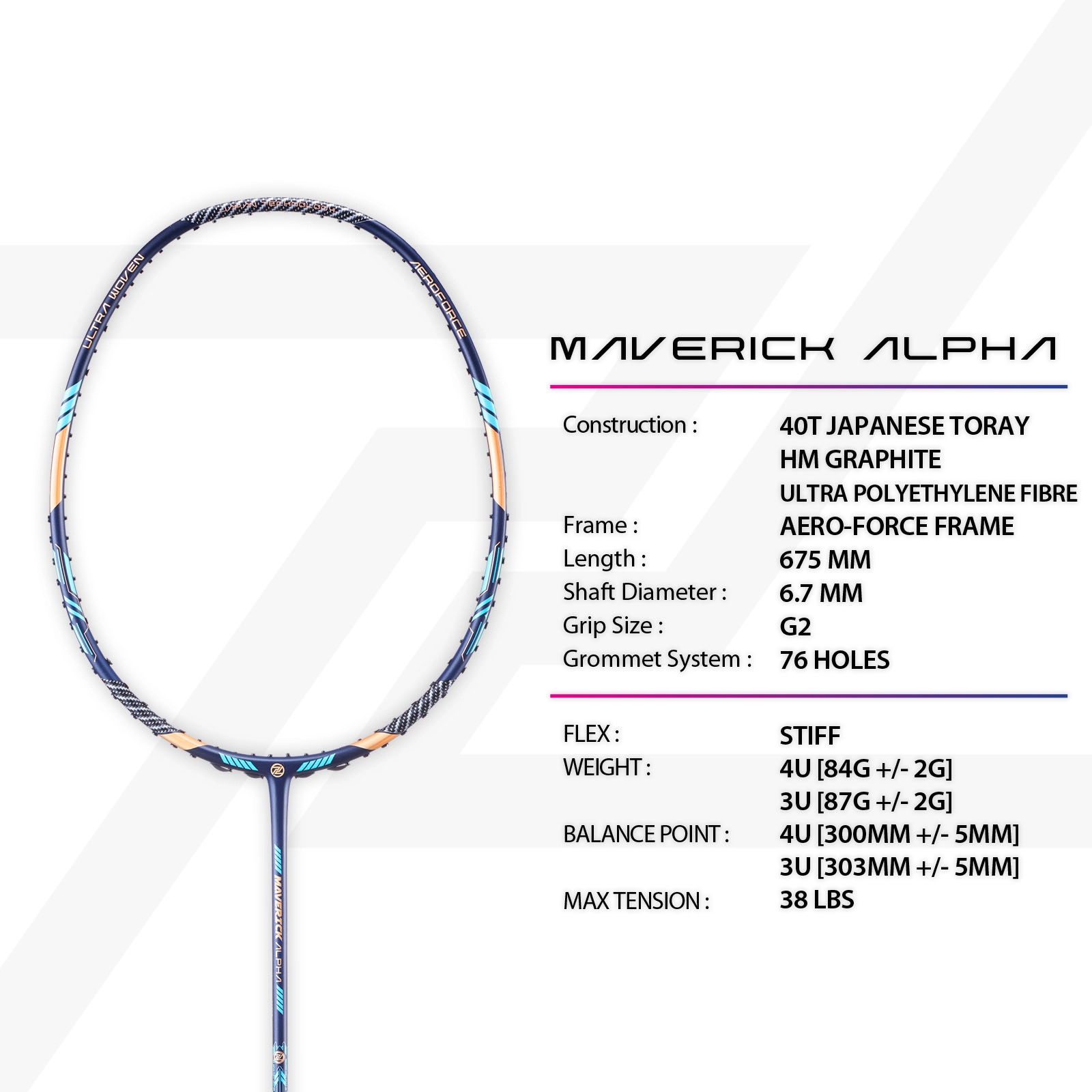 PROTECH MAVERICK ALPHA 3u/4u BADMINTON RACKET ( NEW COLOR ) | Shopee ...