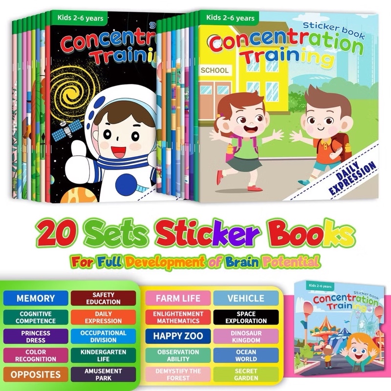 20books 1set Concentration Training Sticker Book Toddler Kids Preschool ...