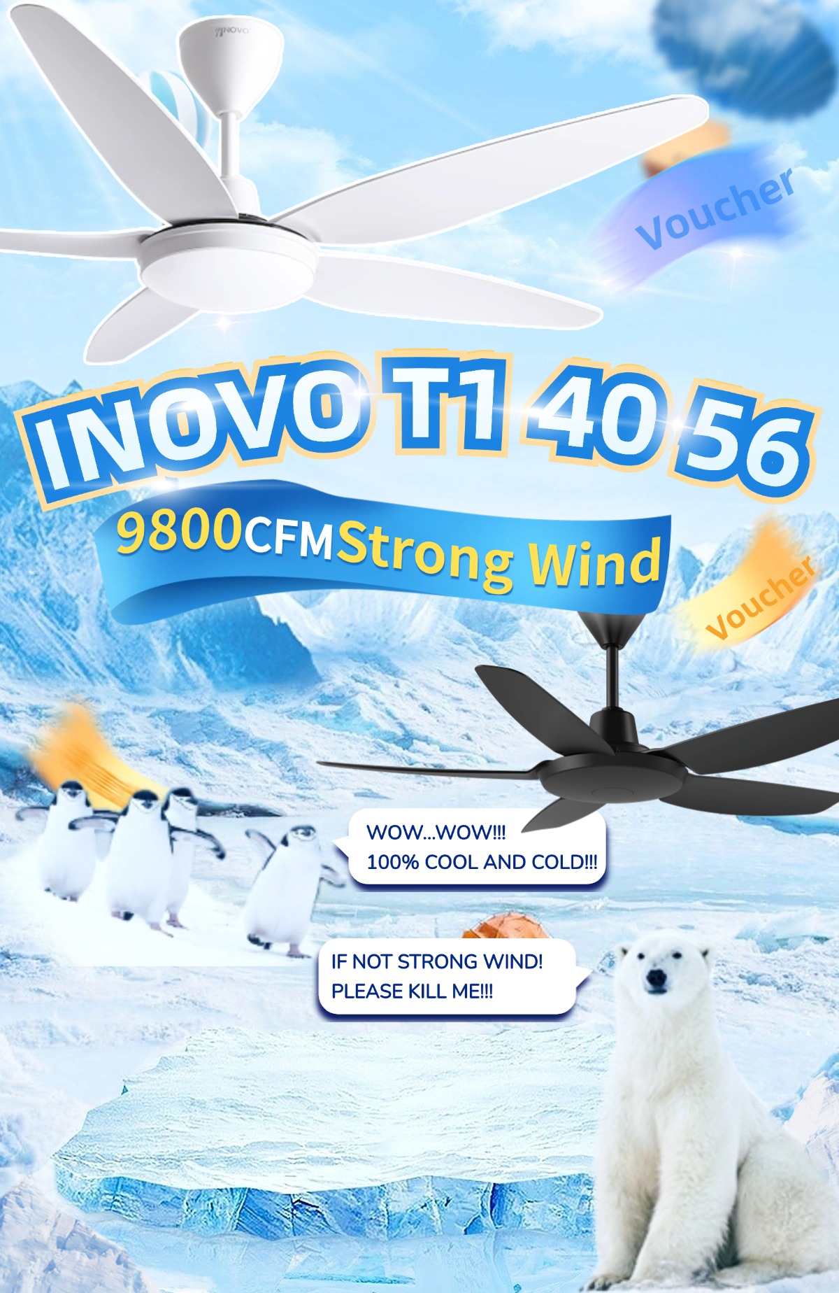 ⚡BEST SALE⚡INOVO T1 40 56 DC Silent Ceiling Fan With Lights Remote 5B-16S-9800CFM 5 years ...