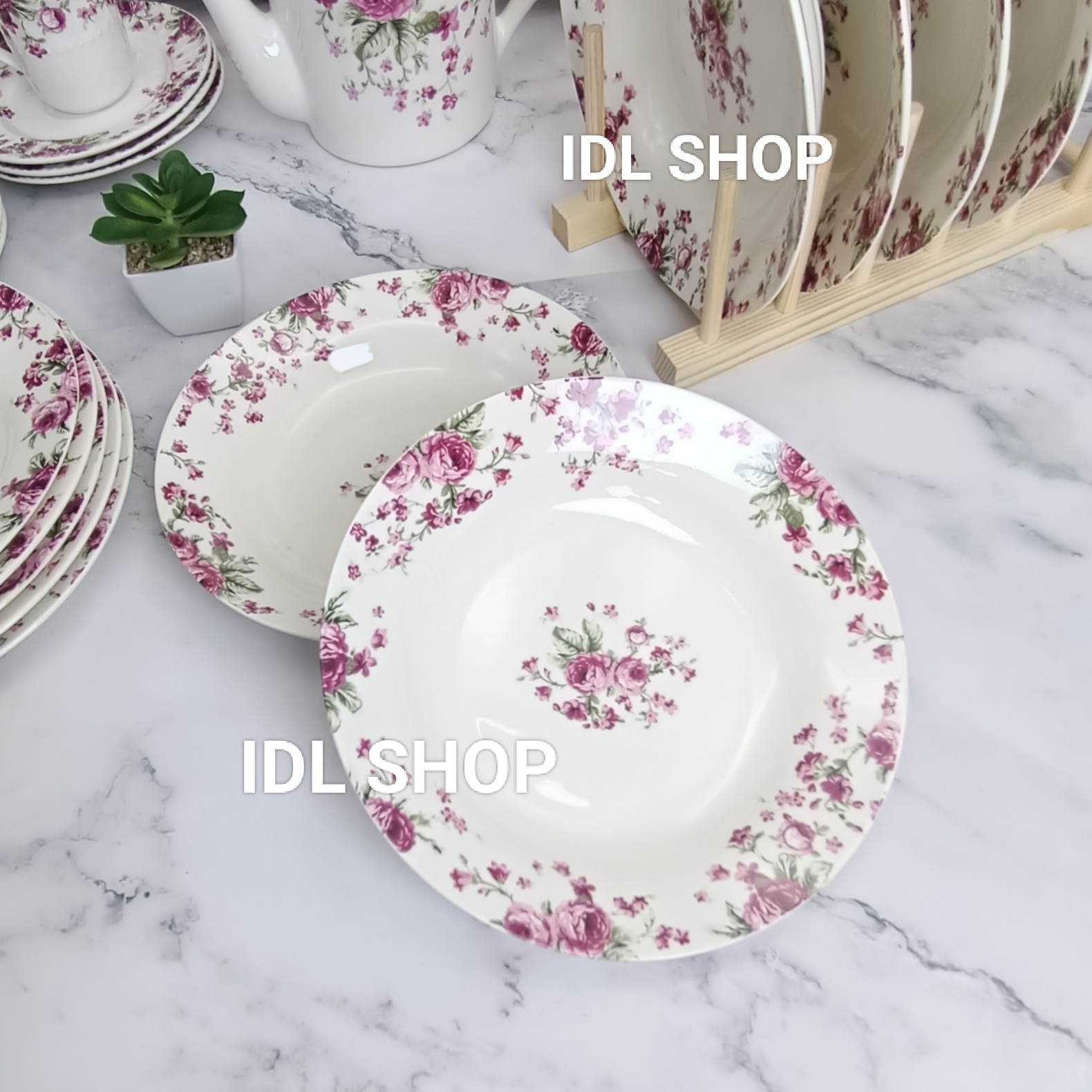 6 Pcs 20.5cm Porcelain Soup Plate Pinggan Melengkung Pinggan Bunga ...