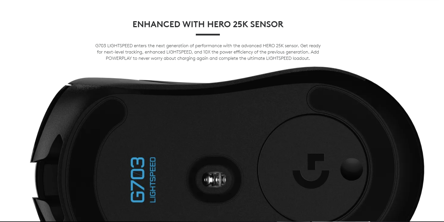 LOGITECH G703 LIGHTSPEED WIRELESS GAMING MOUSE WITH HERO 25K SENSOR / LIGHTSYNC RGB LIGHT / 6 ...