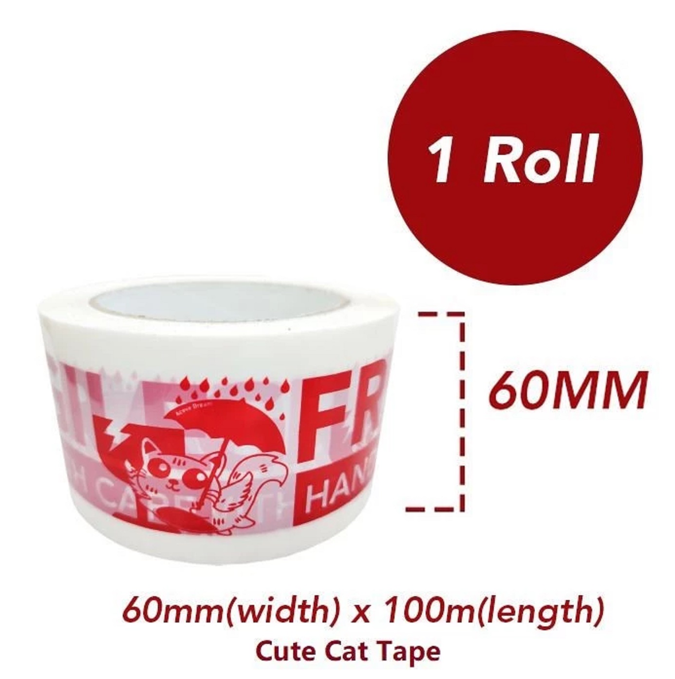 Cute Cat FRAGILE 60mm x 100 Metre Packing Tape Handle With Care Courier ...