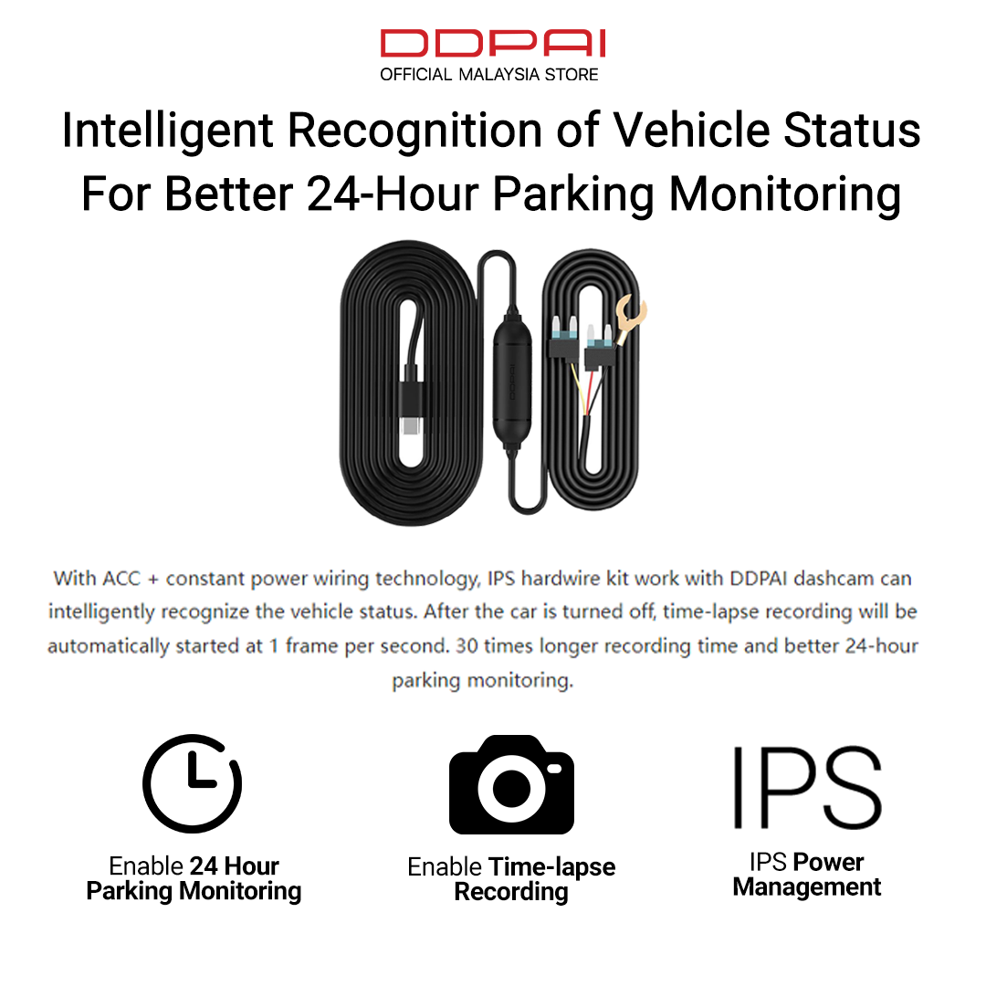 DDPAI Type-C Fuse Hardwire Kit for 24 Hours Parking Monitoring | Shopee ...