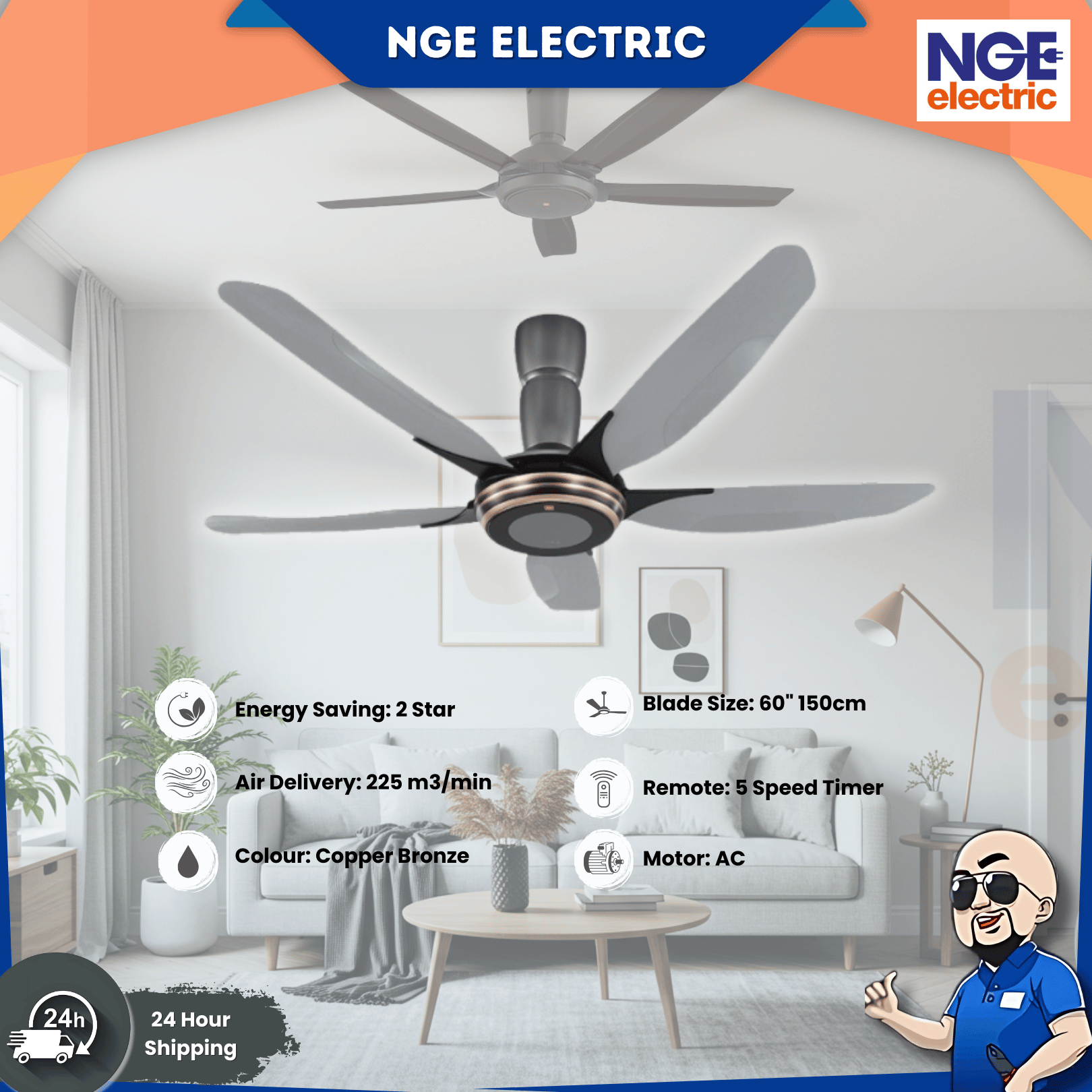 FAN| KDK K15Y2 V-Touch Kipas Siling (150cm/60″) AC Ceiling Fan 5 Blade ...