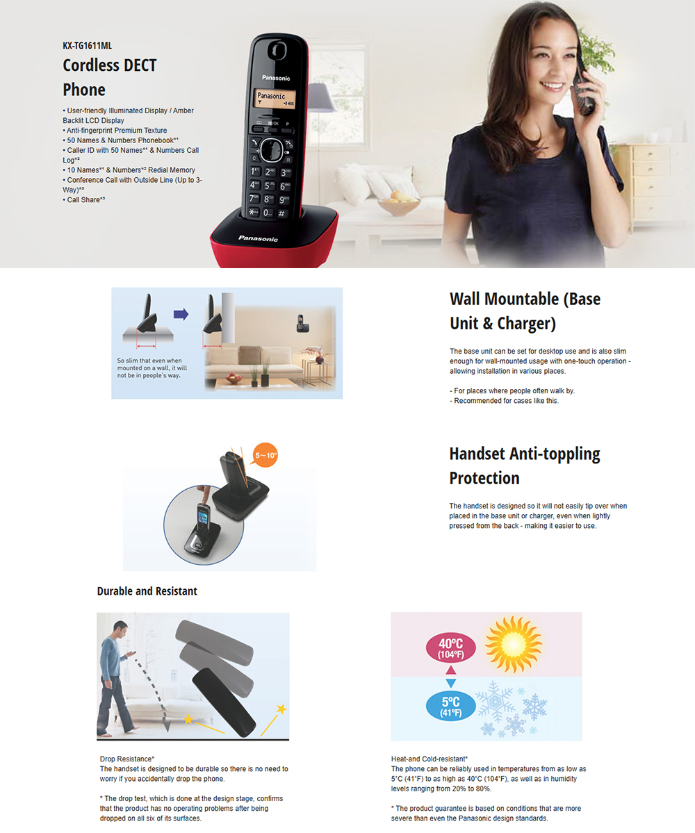 Panasonic KX-TG1611ML (Random Colours) Compact Design Cordless Dect Phone - 1 Handset | ESH ...