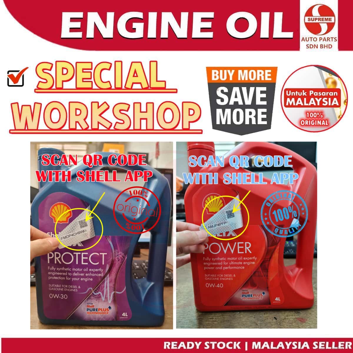 S2U Original Shell Helix Engine Oil 0W30 0W40 Fully Synthetic Oil Minyak Hitam Kereta 4 Bottle ...