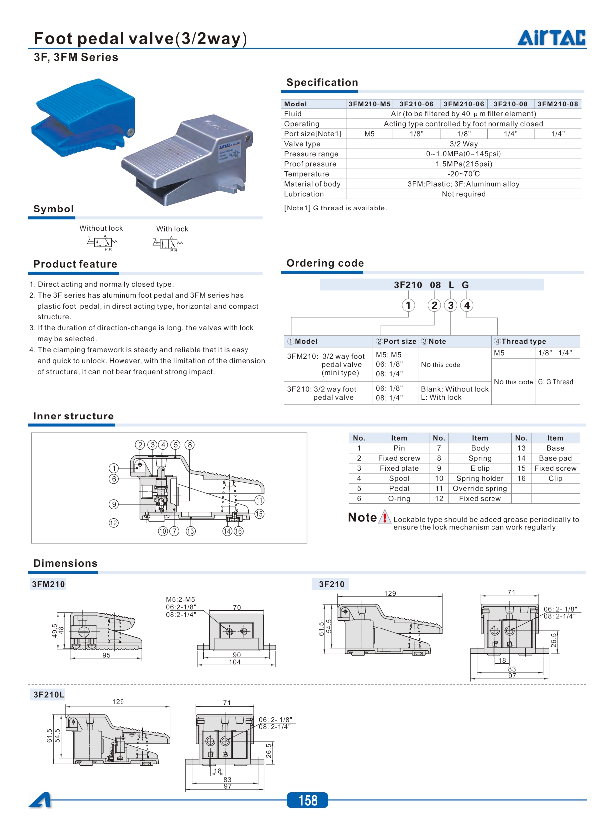 AirTAC 3F 4F Seires Foot Pedal Valve Manual Control Valve With Lock ...