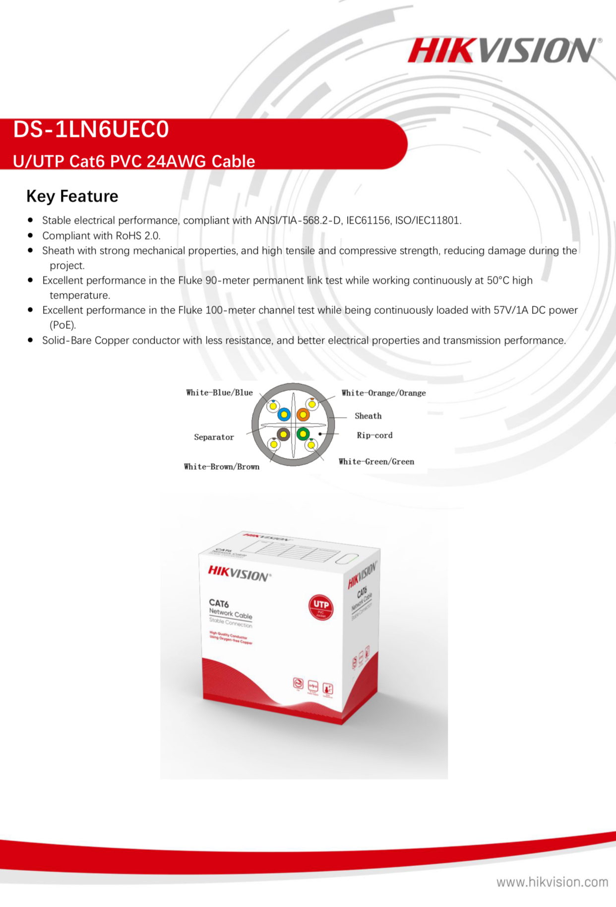 HIK HIKVISION 5M 10M 15M 20M 30M 35M 40M UTP CAT6 24AWG PATCH CORD ...