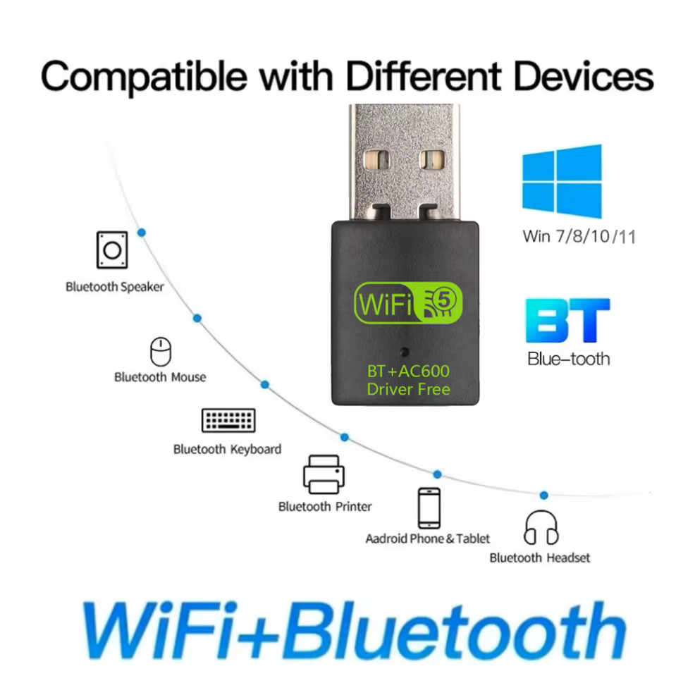 Realtek Bluetooth + Wifi 2in1 AC600M Dual Band 5G/2.4GHz 600Mbps Wireless USB Network Wifi PC ...