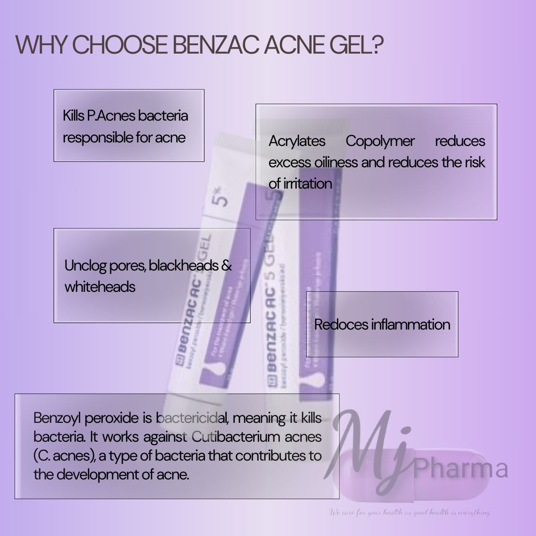 BENZAC AC 5 Benzoyl peroxide 5% water base gel 15g pimple acne ...