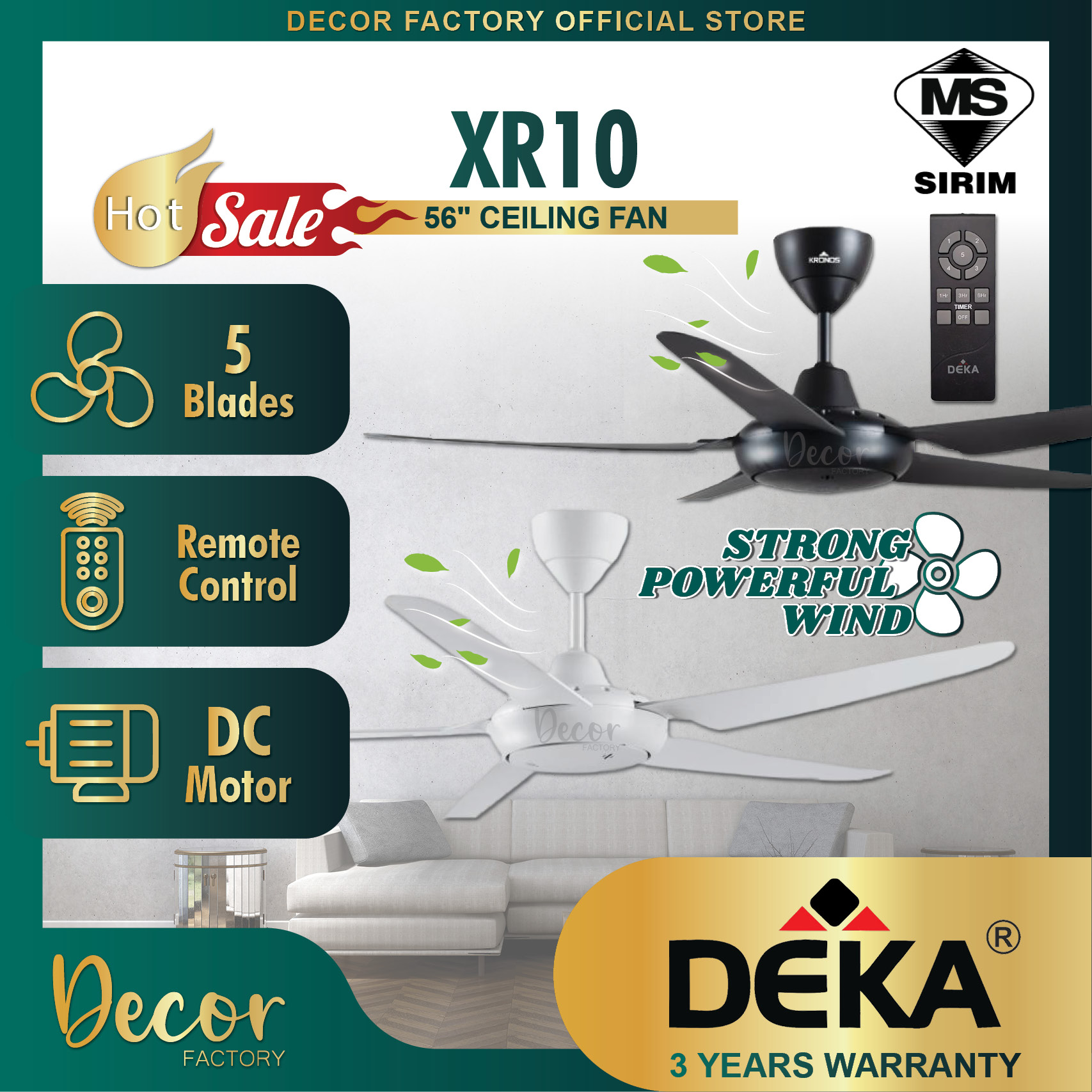 DEKA Fan DEKA XR10 56" 5 Blades 5 Speed Control AC Motor With Remote ...