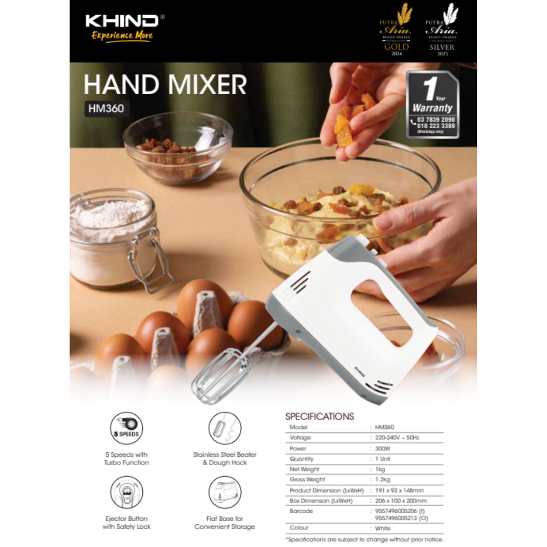 Khind Hand Mixer HM360/MHM-250/MHM-MIXX 300/PM-116/THM-215 (RANDOM ...