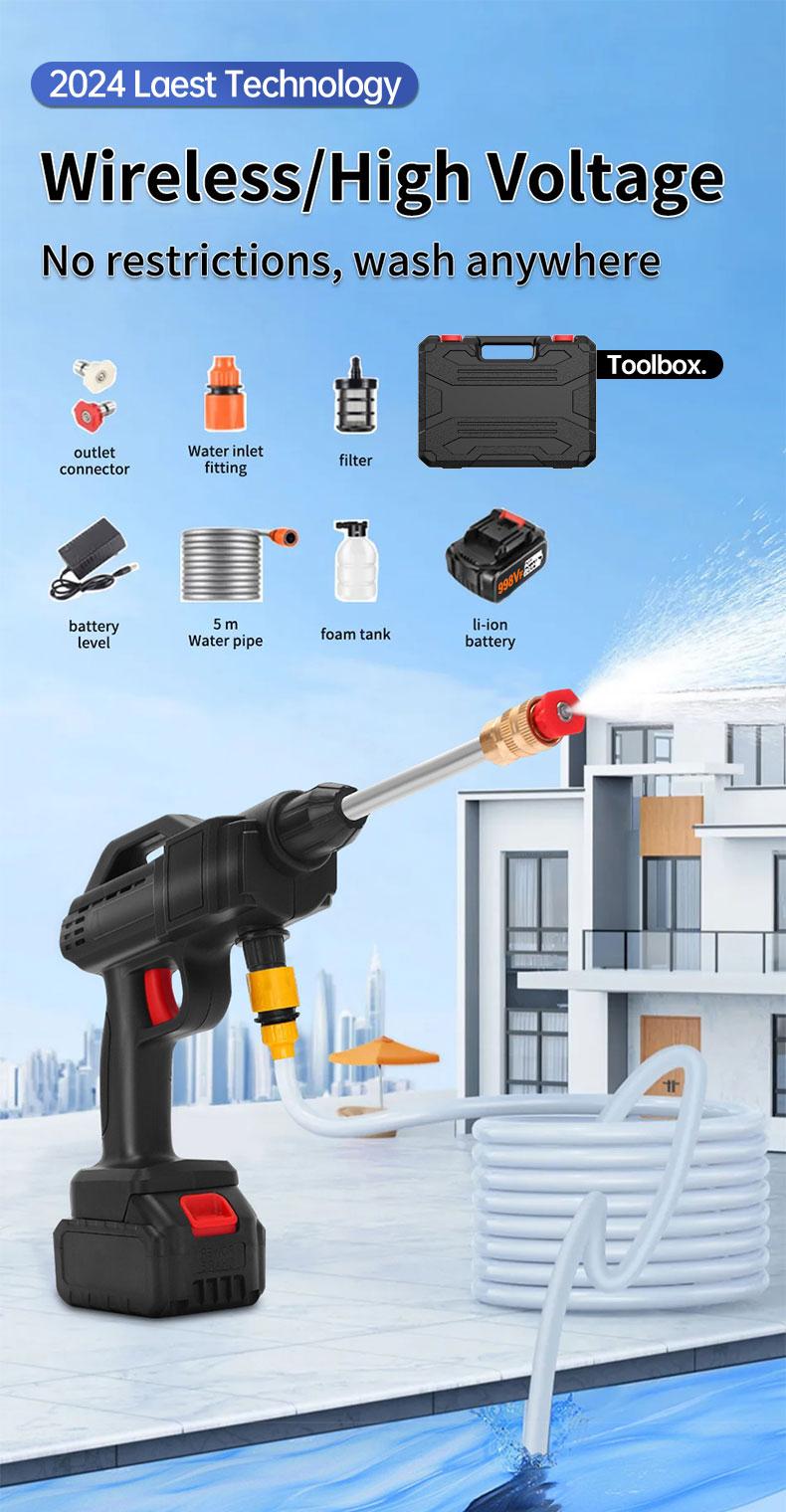 998VF Cordless Water Jet High Pressure Car Wash Gun Electric Cordless Car Wash Water Gun ...