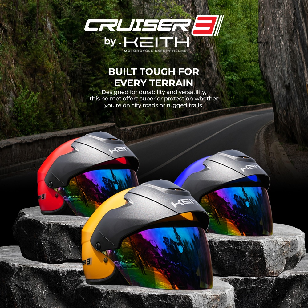 【READY STOCK】Keith Cruiser Motorcycle Helmet with Smoke Tinted Visor ...