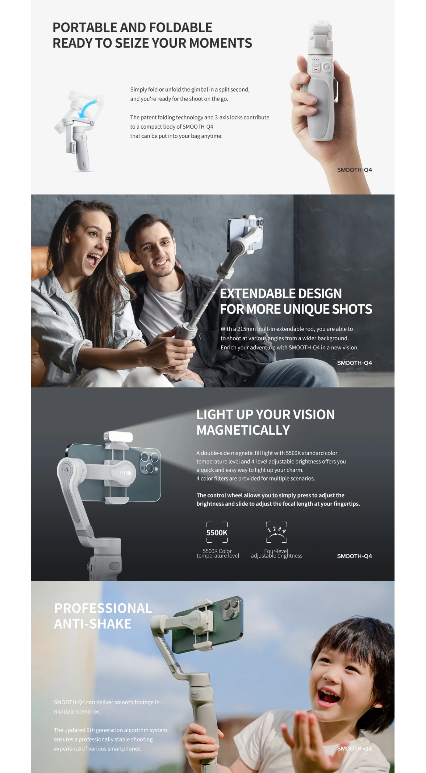 ZHIYUN Smooth-Q4 3-Axis Handheld Smartphones Gimbal Steady Stabilizers with Timelapse for ...