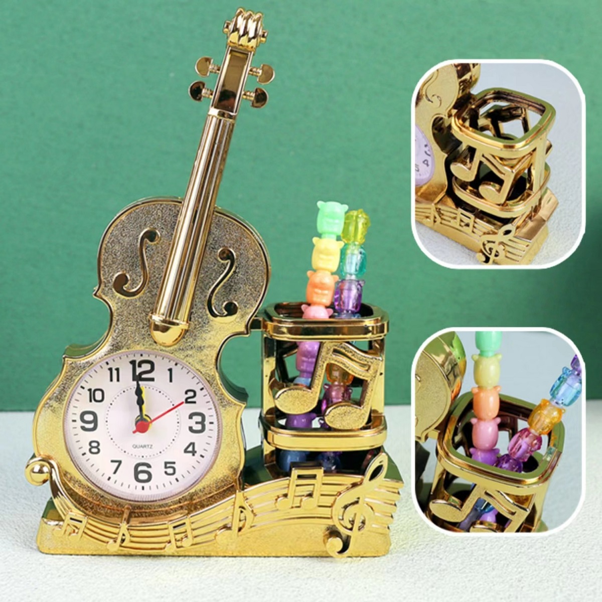 Elegant Violin Guitar Alarm Clock Pen Key Holder Jam Loceng Birthday ...