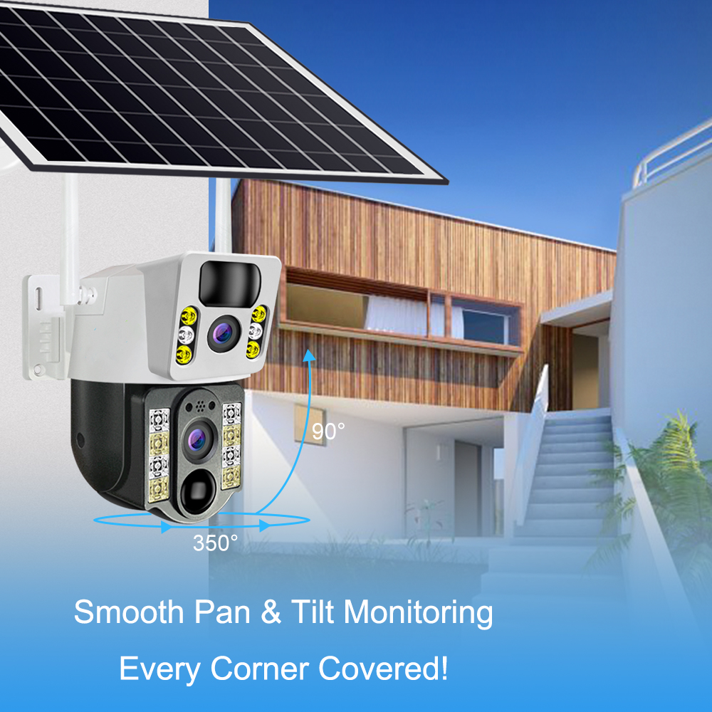V380 Pro Solar Outdoor Camera Wireless Dual Lens Waterproof Wifi 360