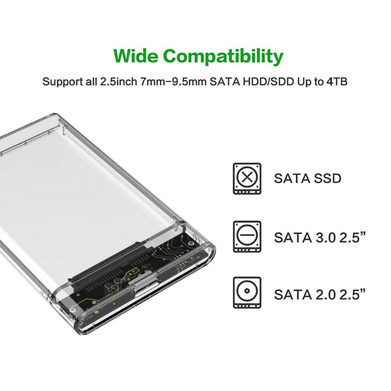 External Hard Disk Case 2.5 inch Free SATA to USB 3.0 Cable Transparent ...
