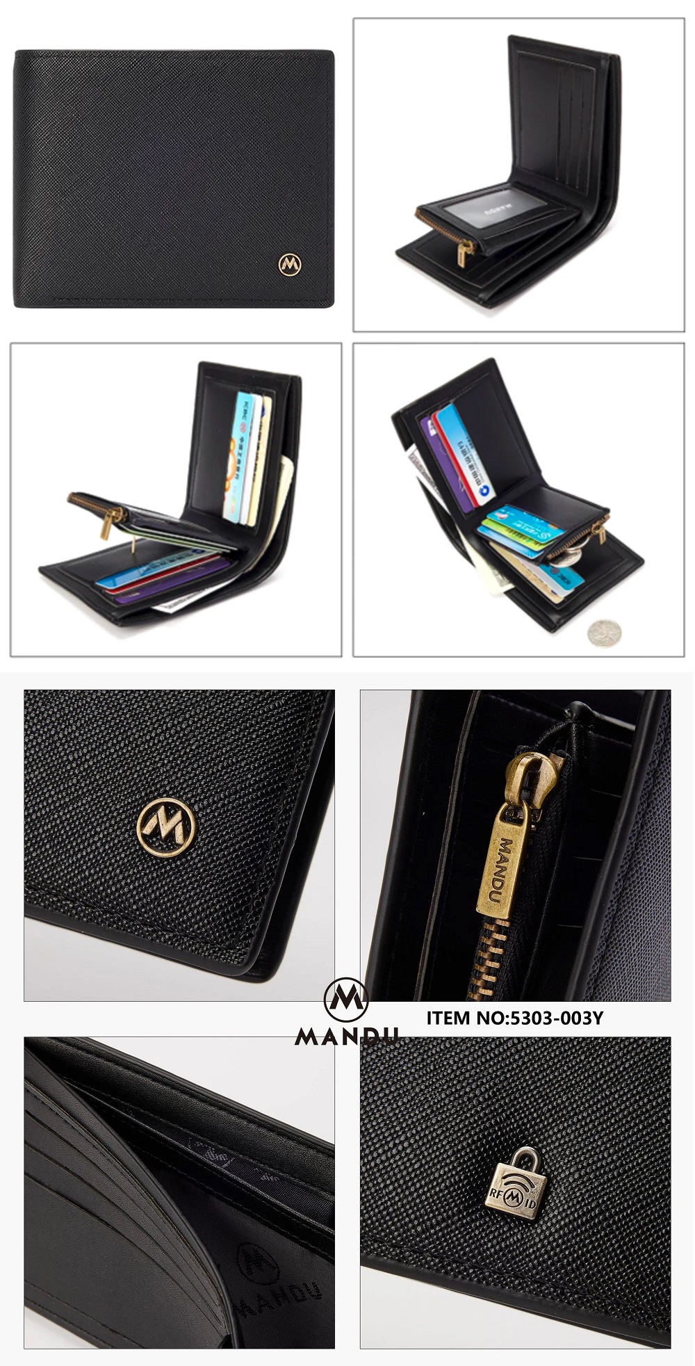 MANDU RFID Wallet Men Bifold Short Wallet with Zip Coin Pocket (5303 ...