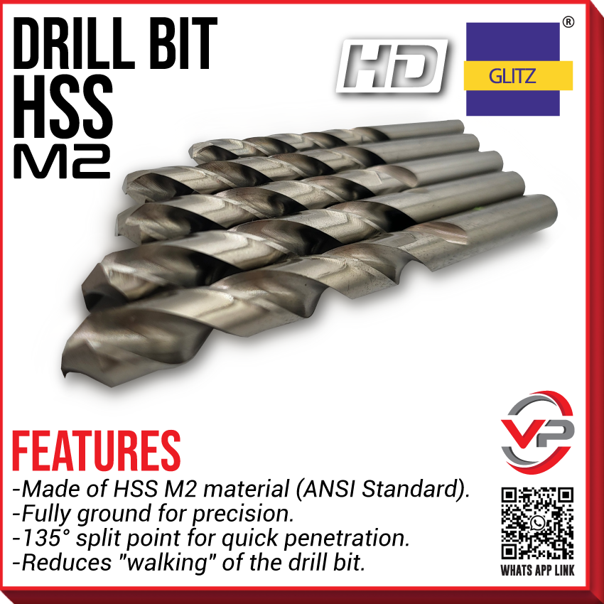 GLITZ HSS M2 Drill Bit High-Speed Steel Inches 1/8" 9/64" 5/32" 3/16" 1 ...