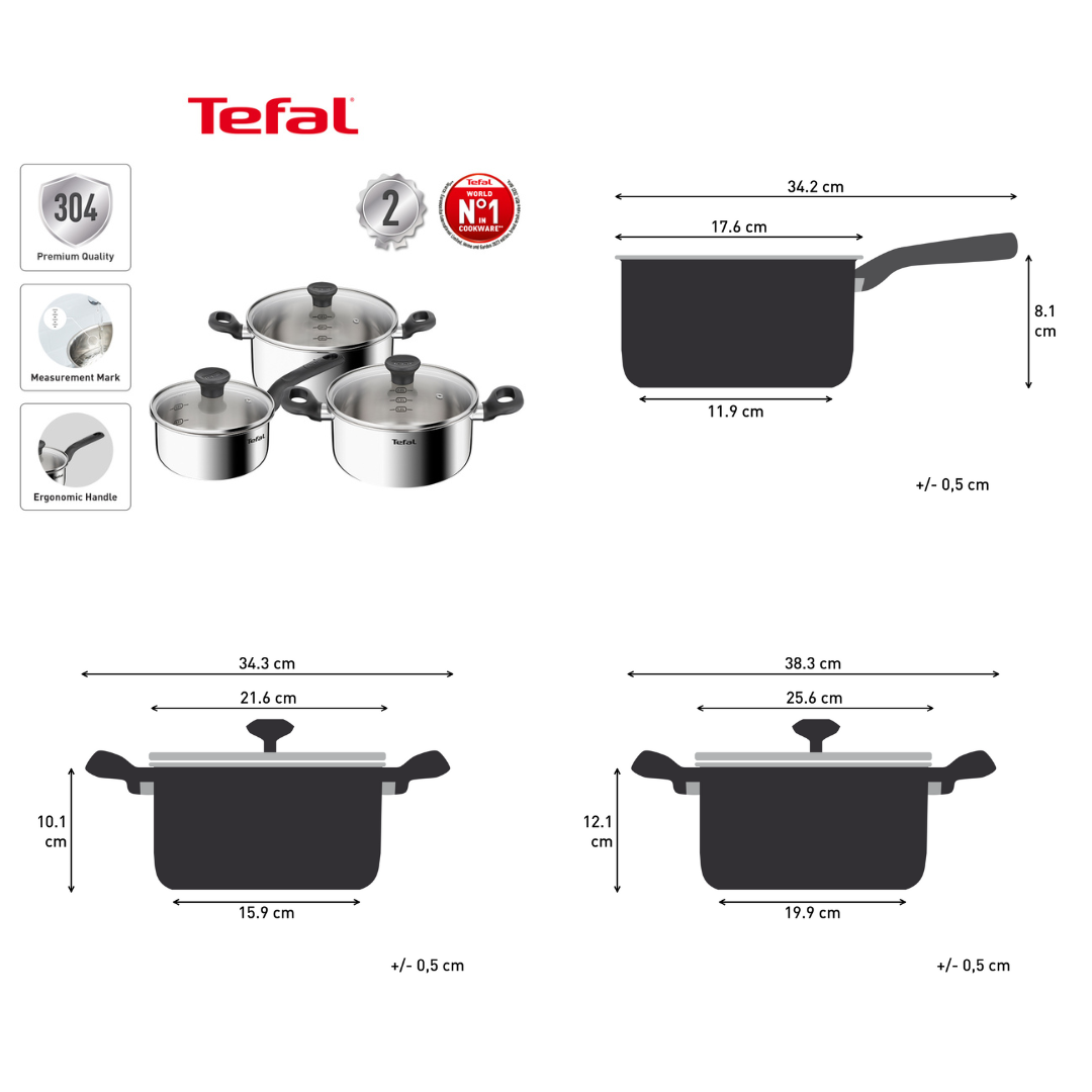 [100% Secure] Tefal/Electrolux Starter Stainless Steel Cookware 6/9pcs Set with Lid (Cookware ...