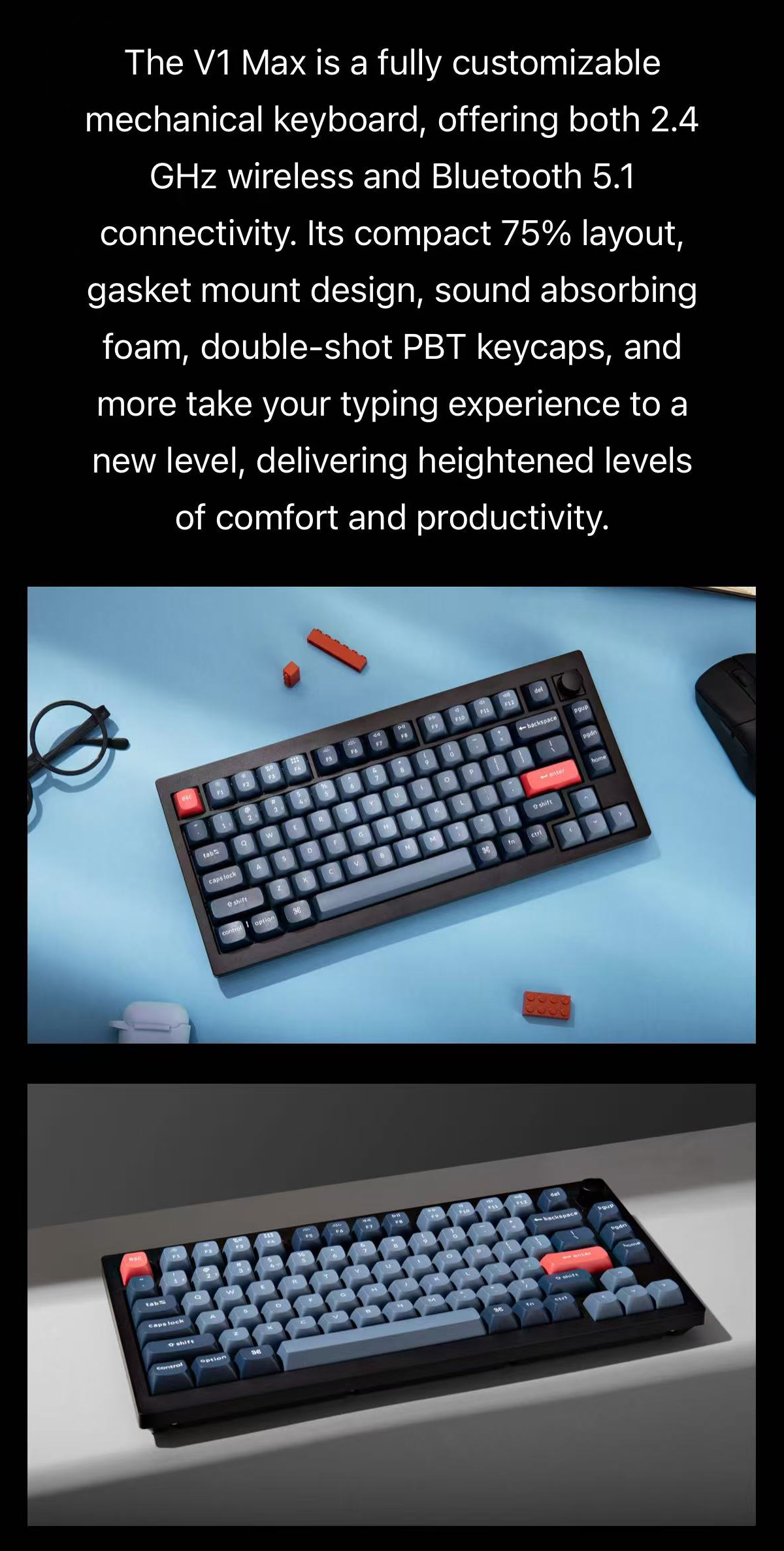 [New] Keychron V1 Max Wireless Mechanical Keyboard | 75% Layout ...
