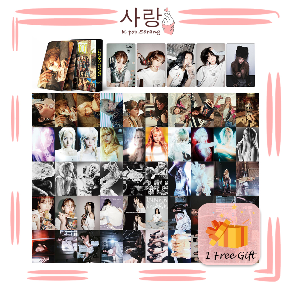 55pcs LSFM《I'M BURNING HOT》Black Group LOMO Card Set Collection Kpop Chaewon Sakura Kazuha ...