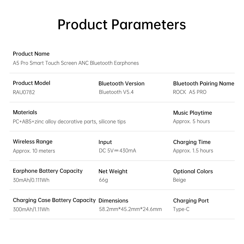 ROCK A5 Pro Smart Touch Screen ANC TWS Bluetooth Earphones | Shopee Malaysia