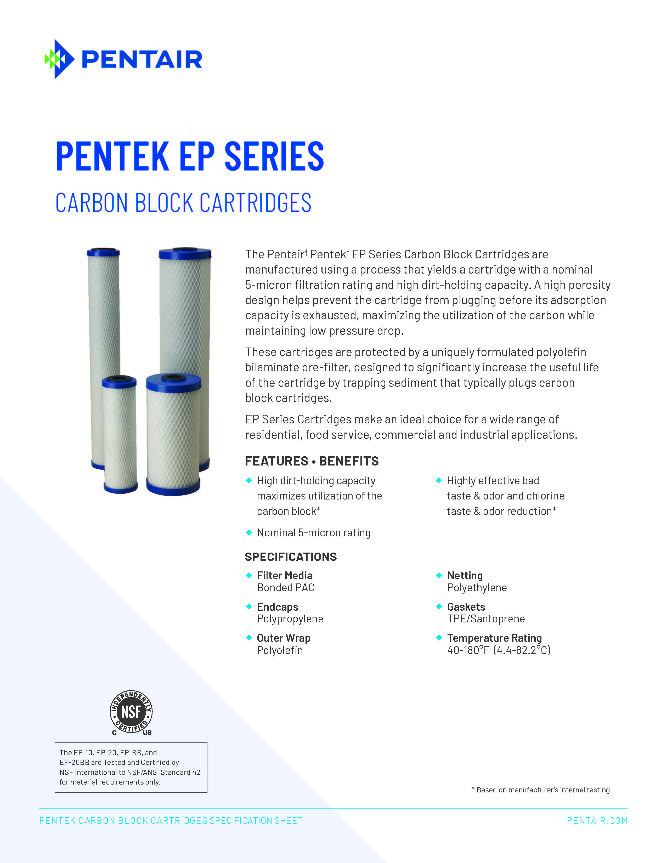 PENTAIR PENTEK 155583-43 EP-20BB 20inch Halal Carbon Block Water Filter ...