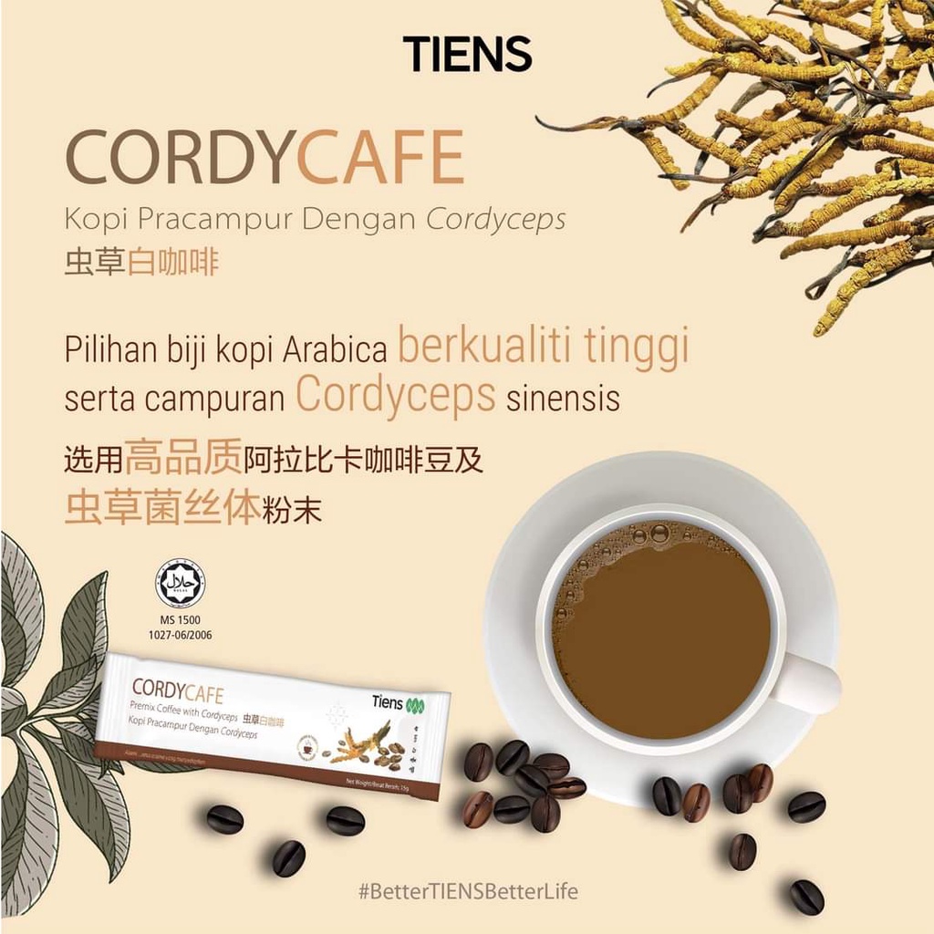 Cordy Cafe Coffee Kopi Kuat Tenaga Jantan Original Tiens 100% Cordyceps ...