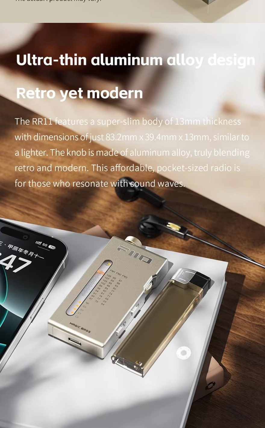 FiiO RR11, Portable Stereo Radio: 13mm Ultra-Thin Aluminum Body, Analog ...