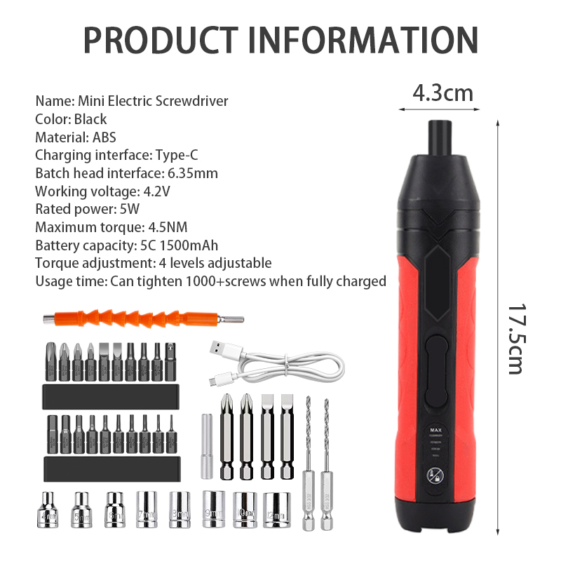Mini Cordless Screwdriver Set 38Pcs USB Charging Electric Hand Drill ...